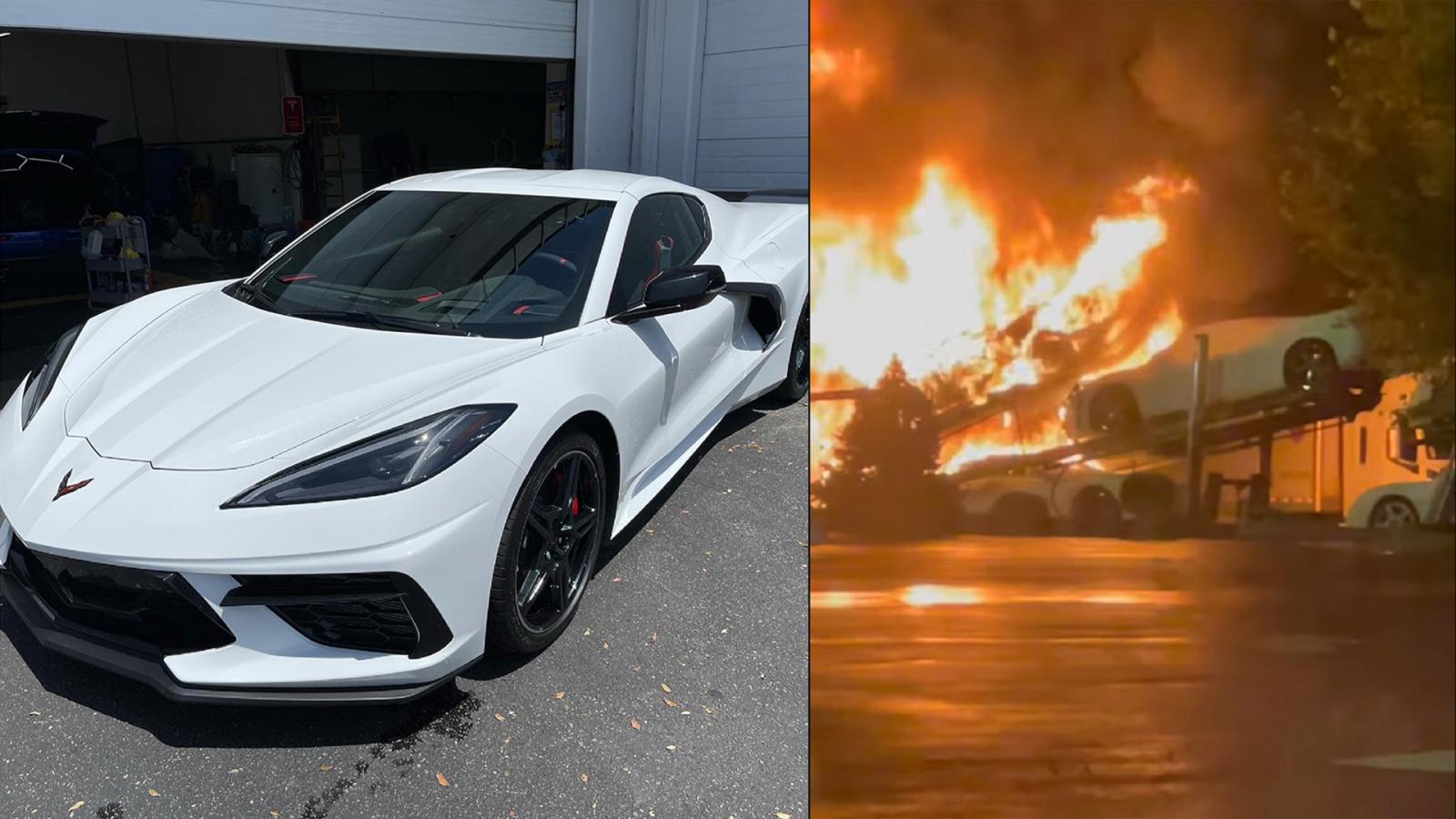 Στις φλόγες ένα φορτίο από ολοκαίνουριες Chevrolet Corvette ...